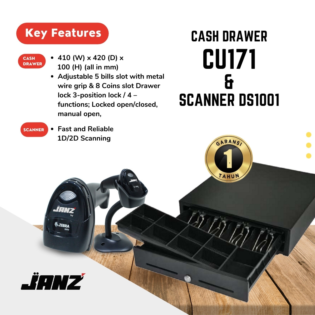 JANZ Smart Retail Package (Cash Drawer CU171 and Barcode Scanner 1001 ...