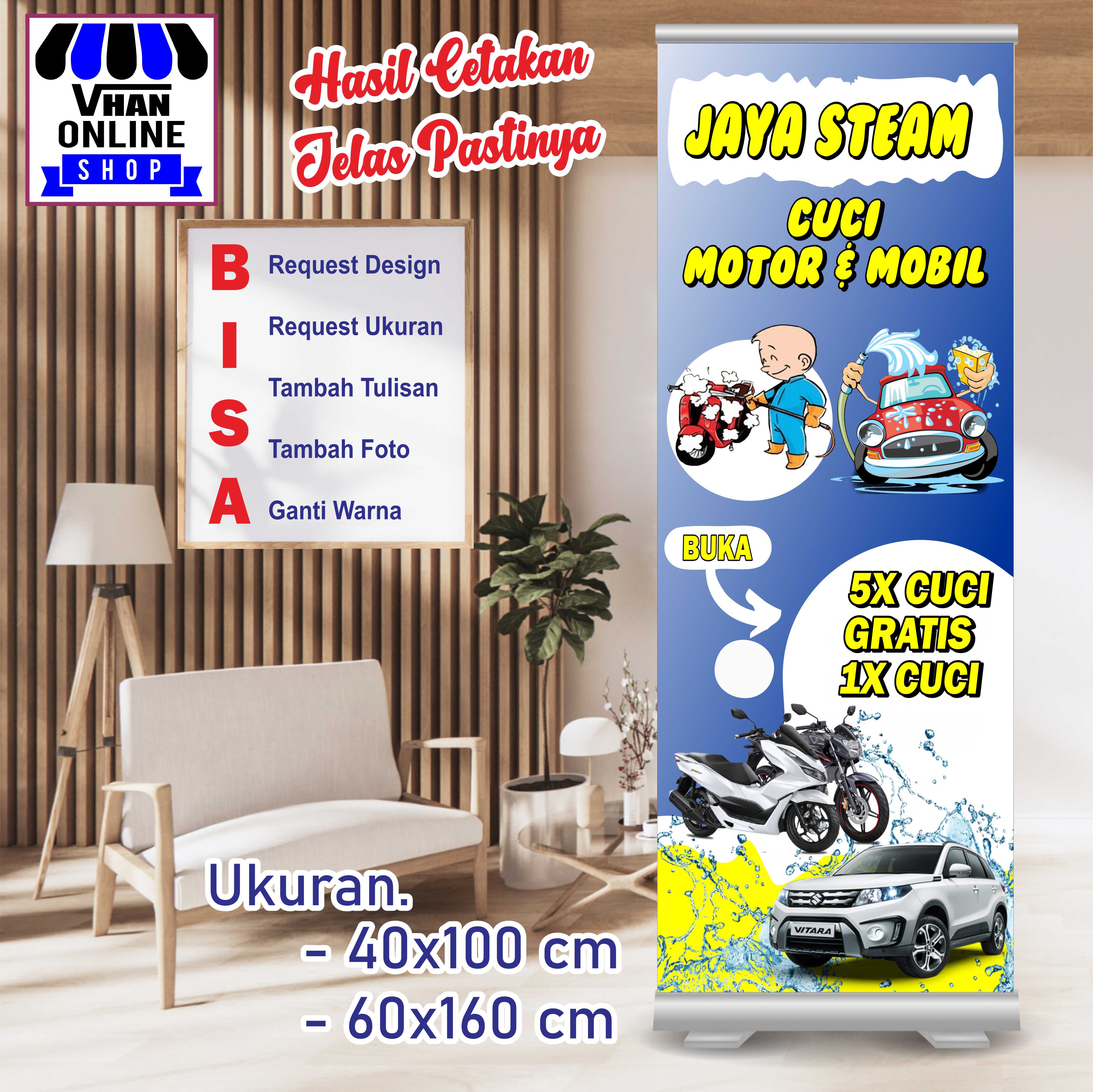Custom Spanduk Banner MMT Steam Motor atau Cuci Motor | Lazada Indonesia