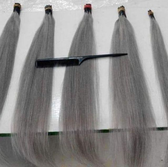 rambut sambung warna abu abu hair extension panjang 50-60 cm rambut ...