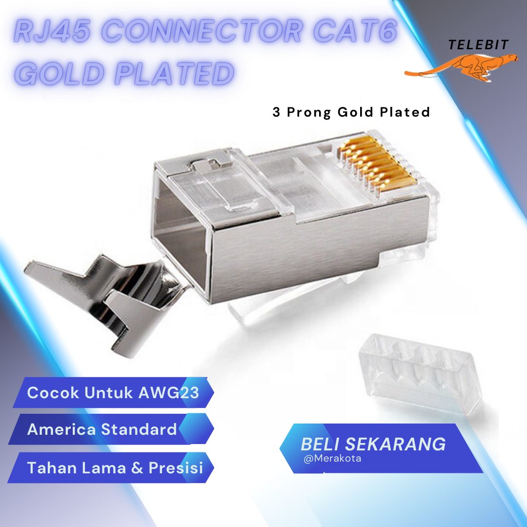 Konektor RJ45 GOLD PLATED Kabel STP CAT 6 TELEBIT HARGA SATUAN - RJ45 ...