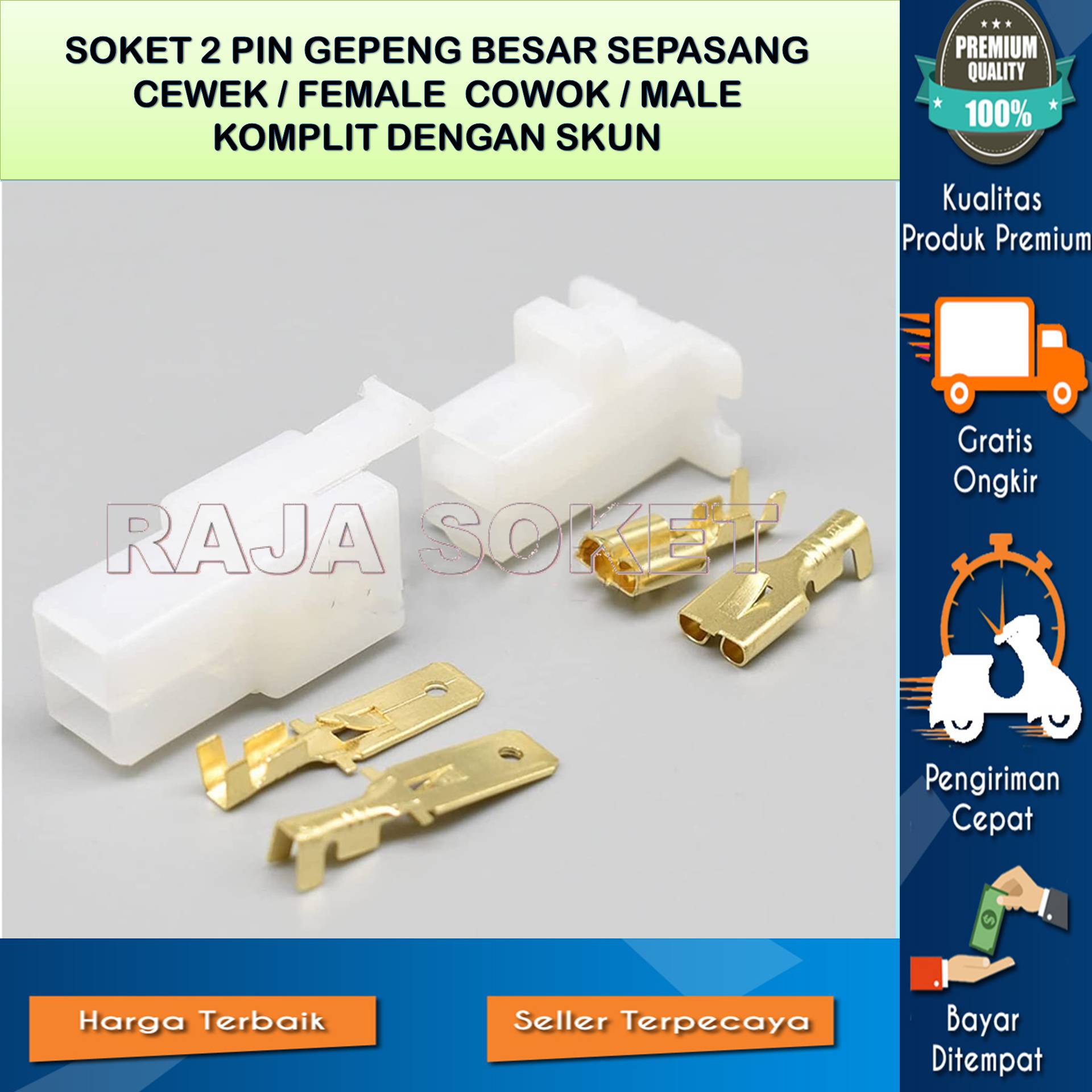 ( isi 5 set ) SET SOKET SOCKET KONEKTOR KABEL 2 PIN BESAR MOTOR MOBIL ...
