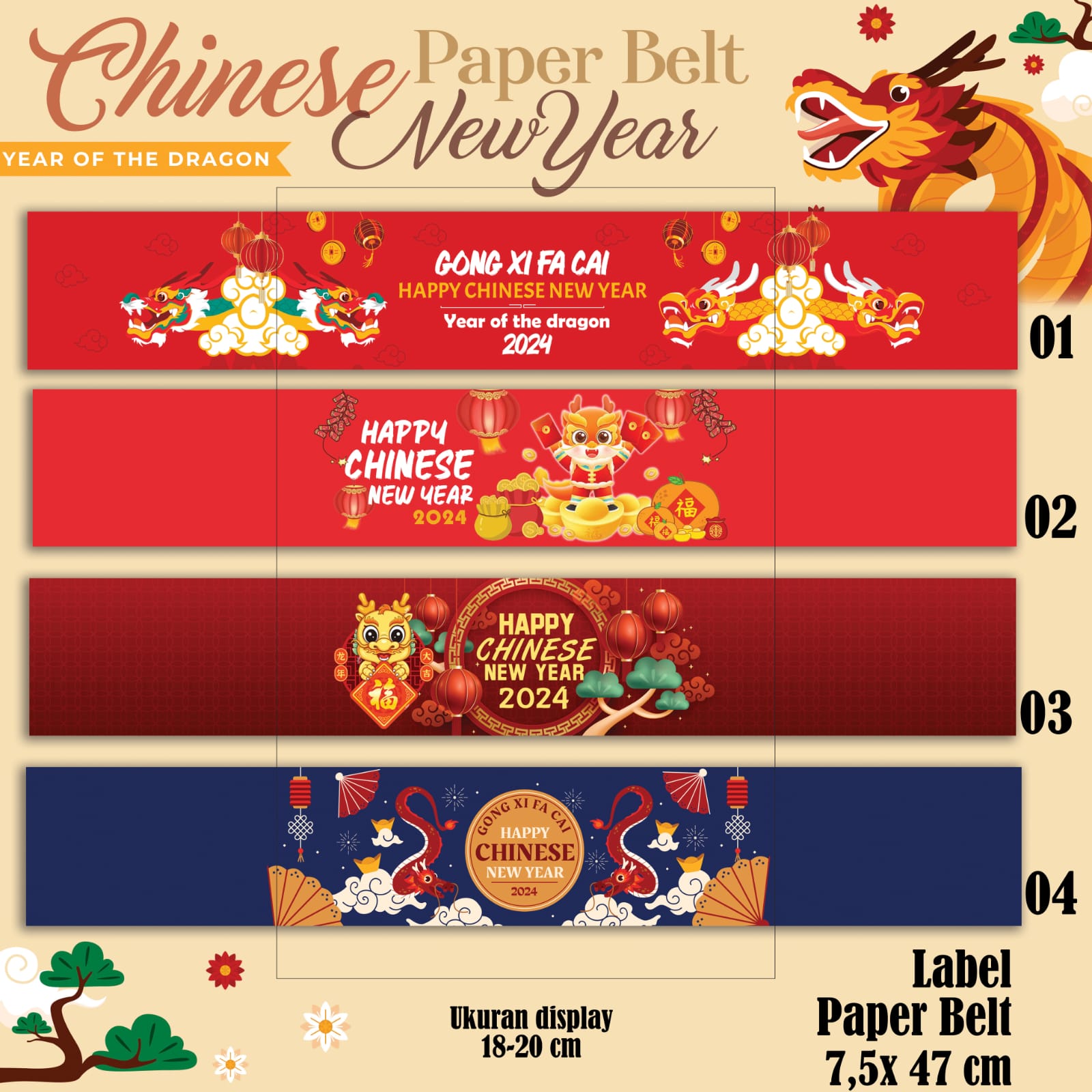 Paper Belt CNY Imlek Horisontal Chinese New Year Tag Sleeve Label ...