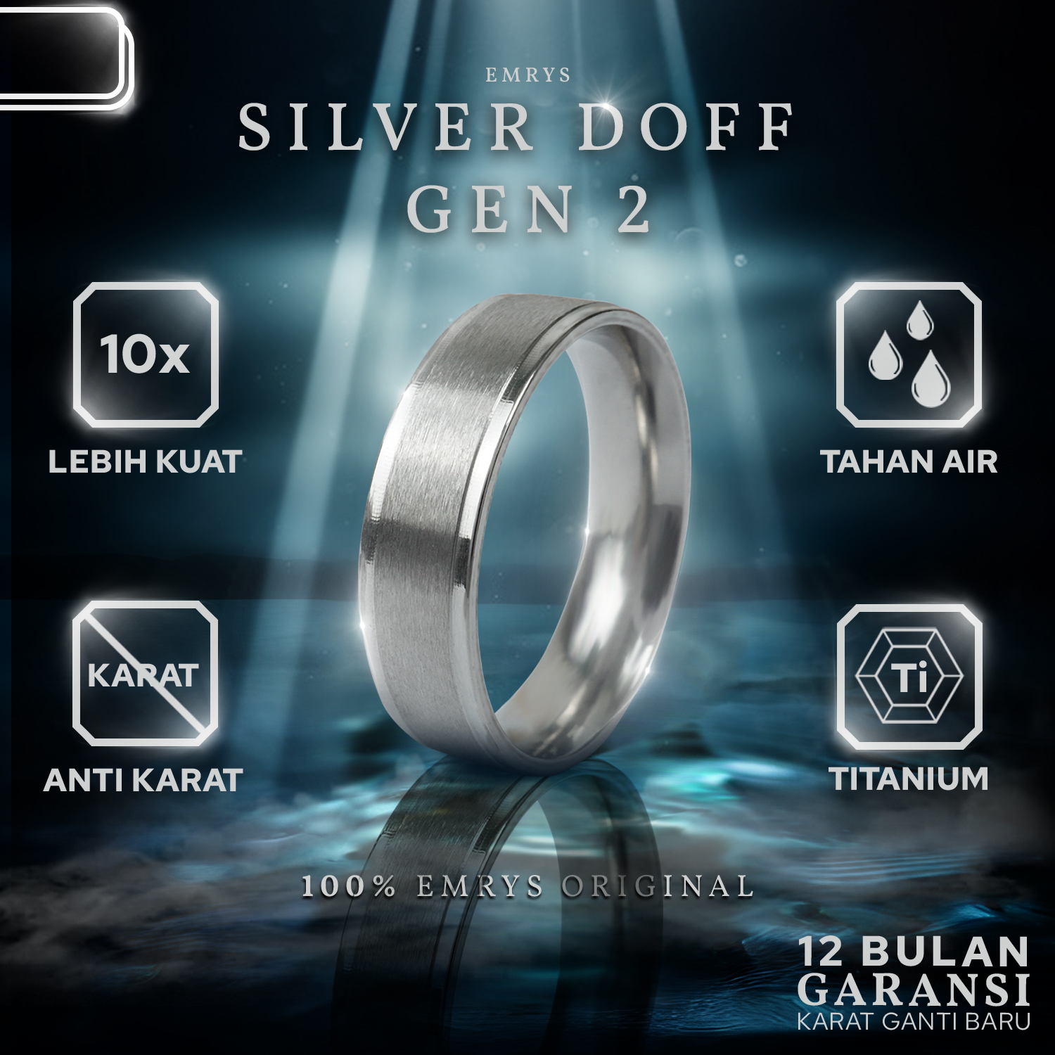 Emrys SILVER DOFF GEN 2 Cincin Real Titanium Pria Wanita Anti Karat ...