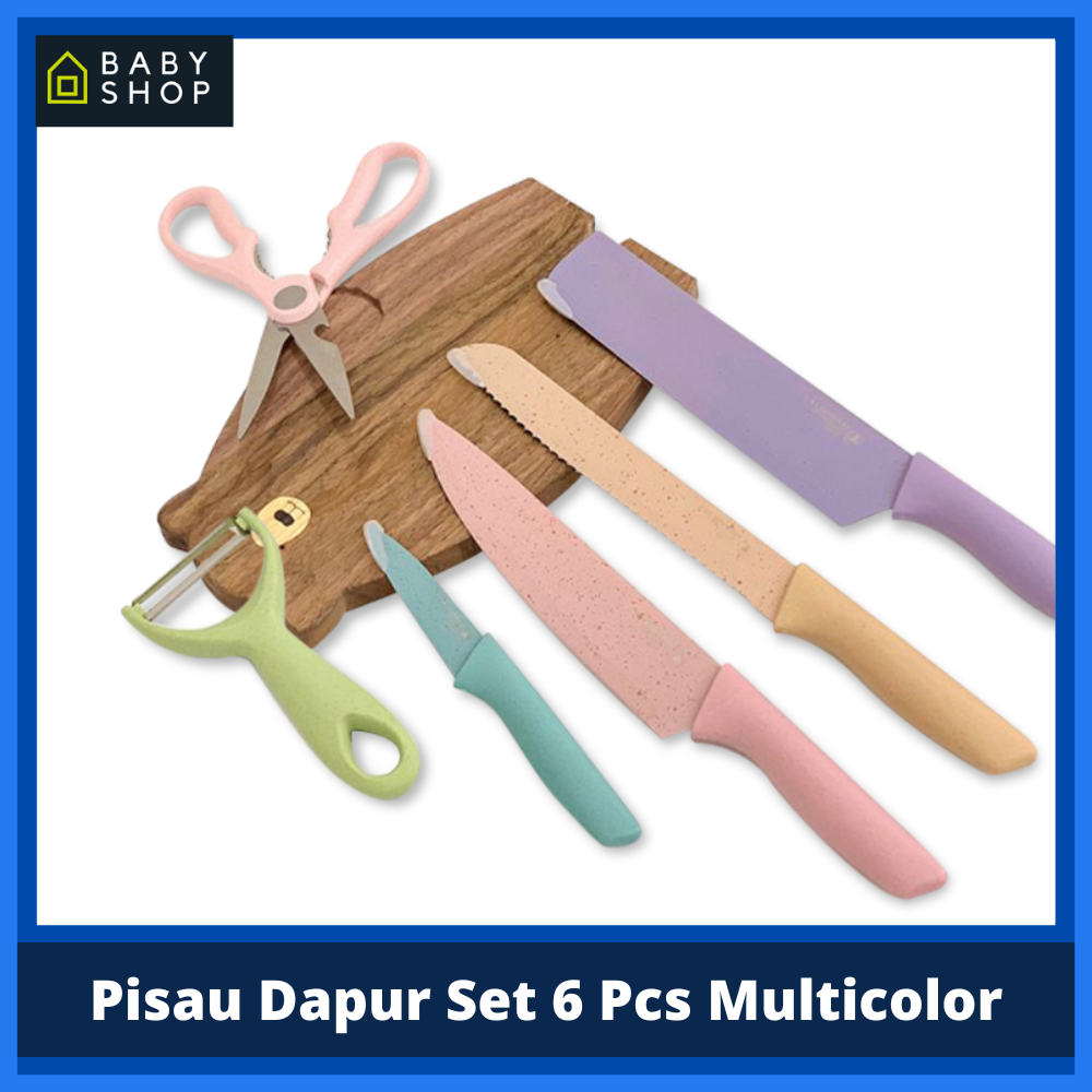 COD Pisau Dapur Set 6 Pcs Multicolor Pisau Memasak Kitchen Knife Pisau ...
