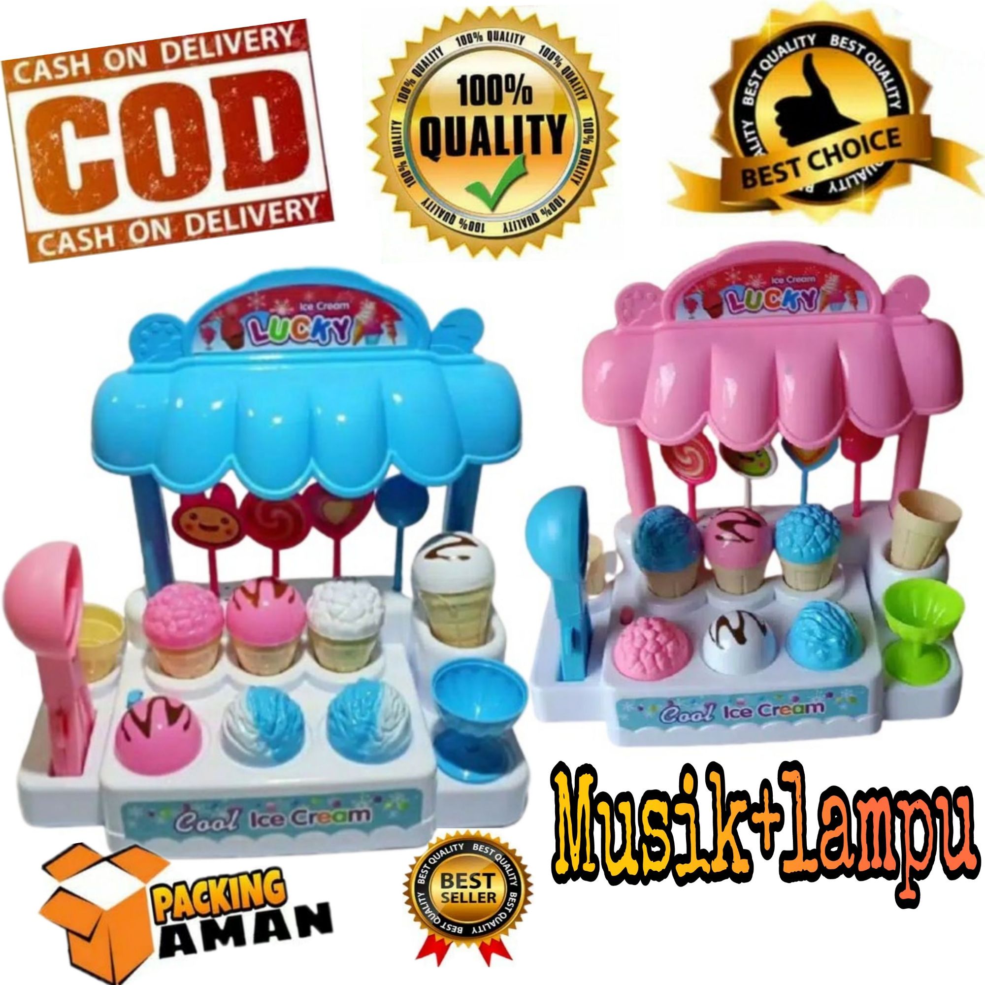Mainan Gerobak Ice Cream Musik// Gerobak Es Krim Menyala/Mainan Es Krim ...