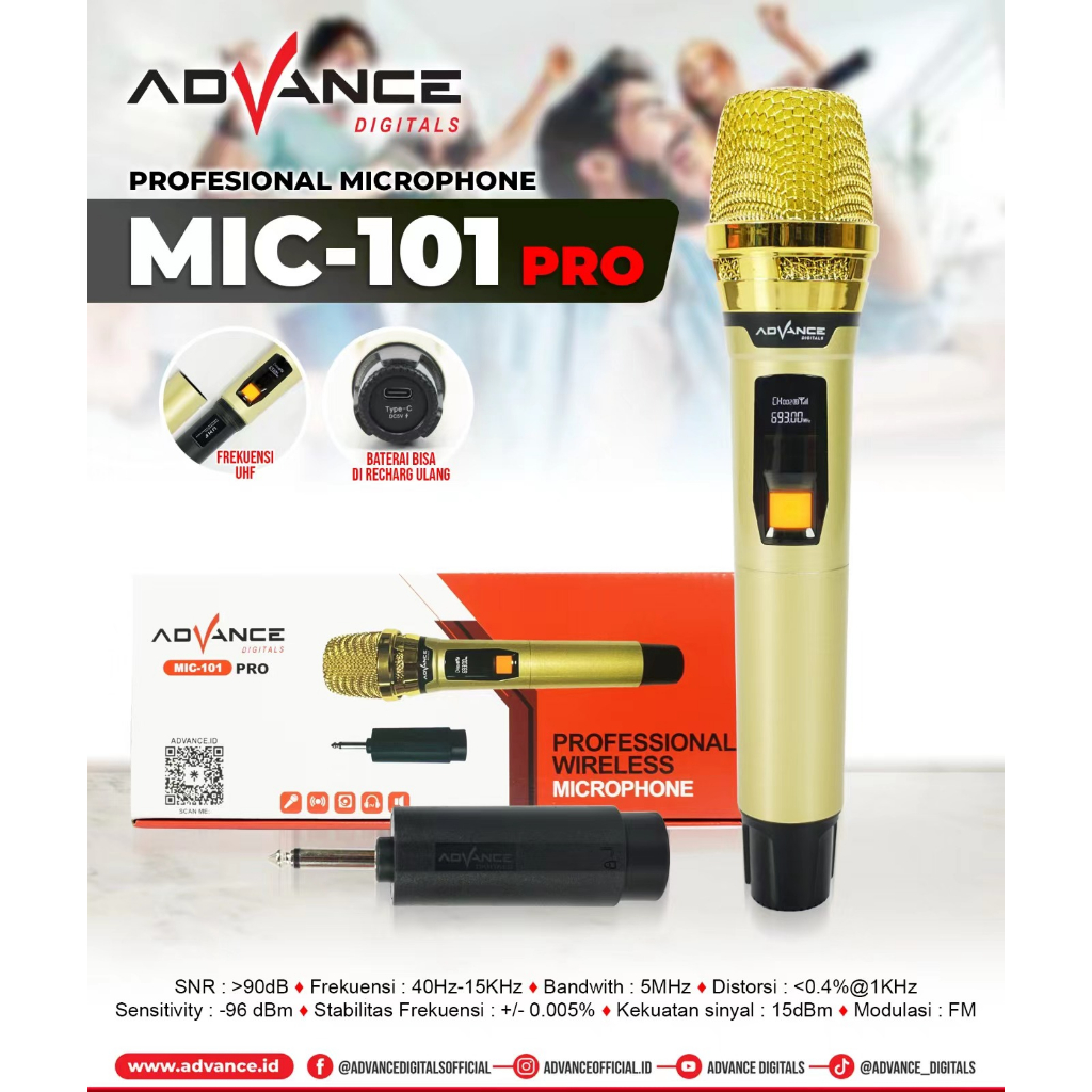 Advance Mic 101pro Microphone Profesional Mic Wireless Gold Bisa di ...