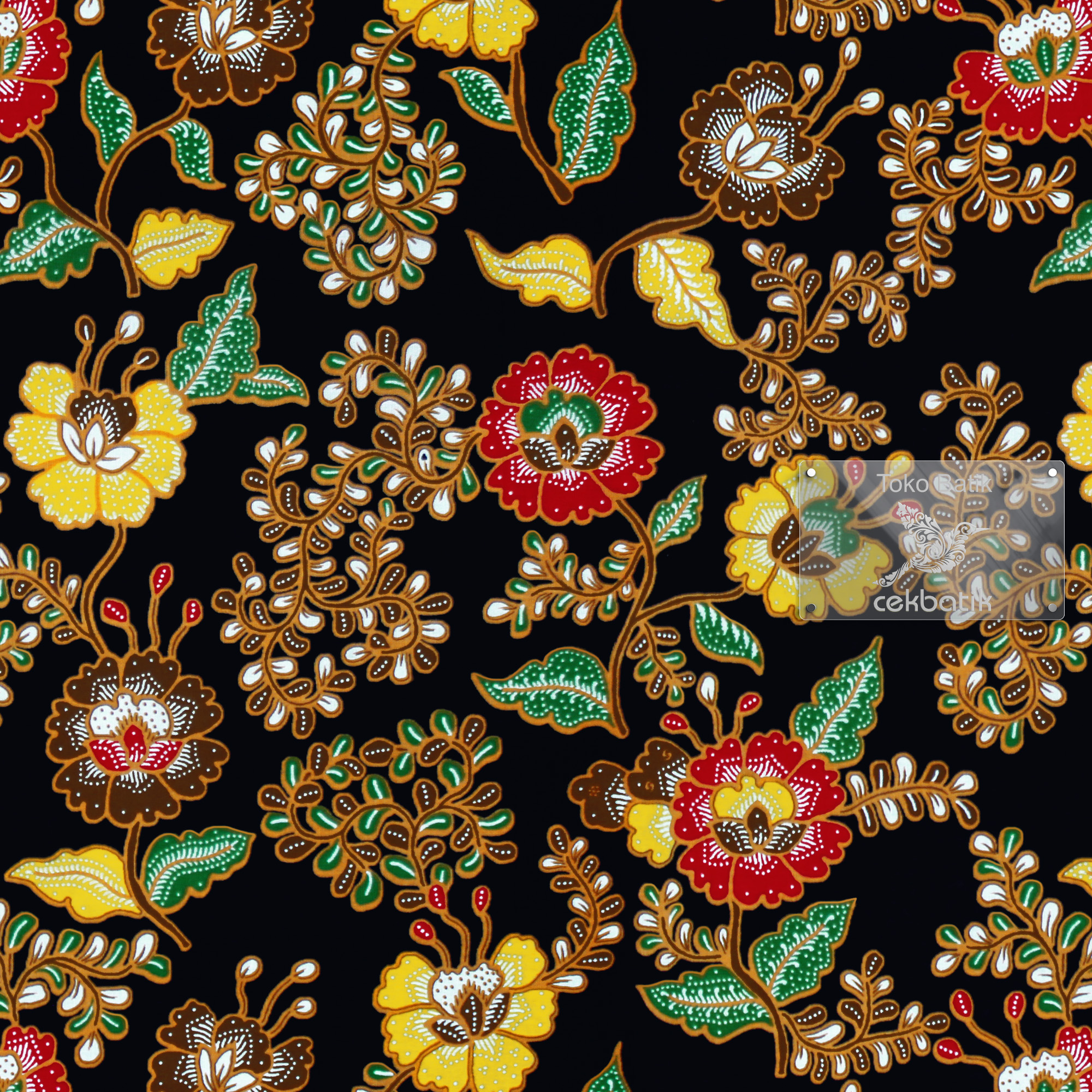 kain batik - Motif Cerah 3 Bunga Mawar Merah Kuning dan Coklat Manis dengan Daun Hijau (Ukuran 2 ...
