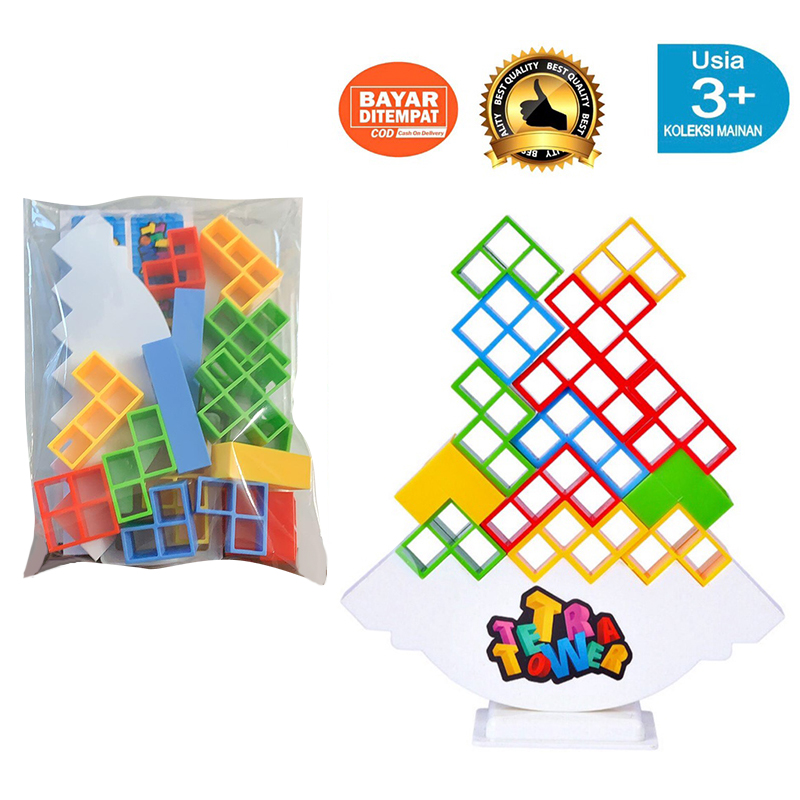 Mainan edukatif anak balancing tetris tetra tower games fun balok susun ...