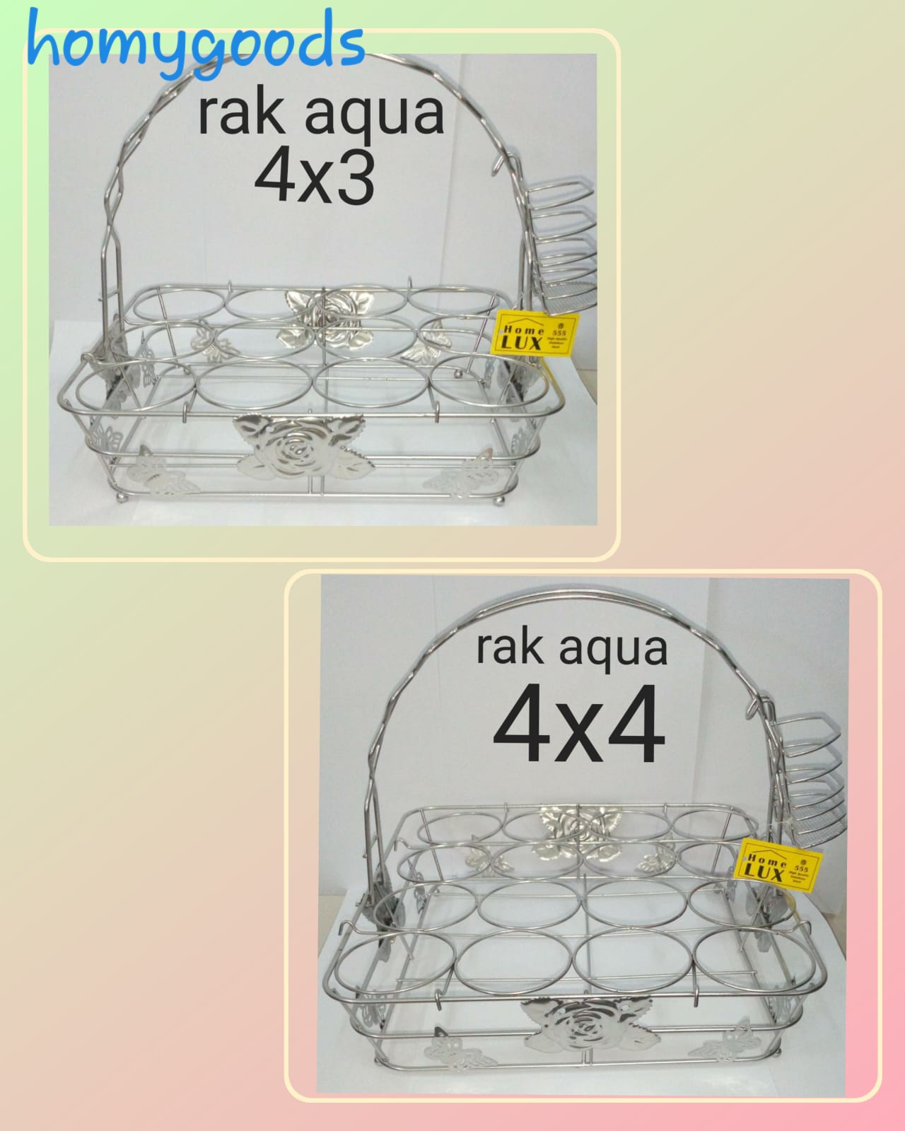 LUX Rak gelas aqua Stainless Steel 12cup 4x3 16cup 4x4 Putih dan Warna ...