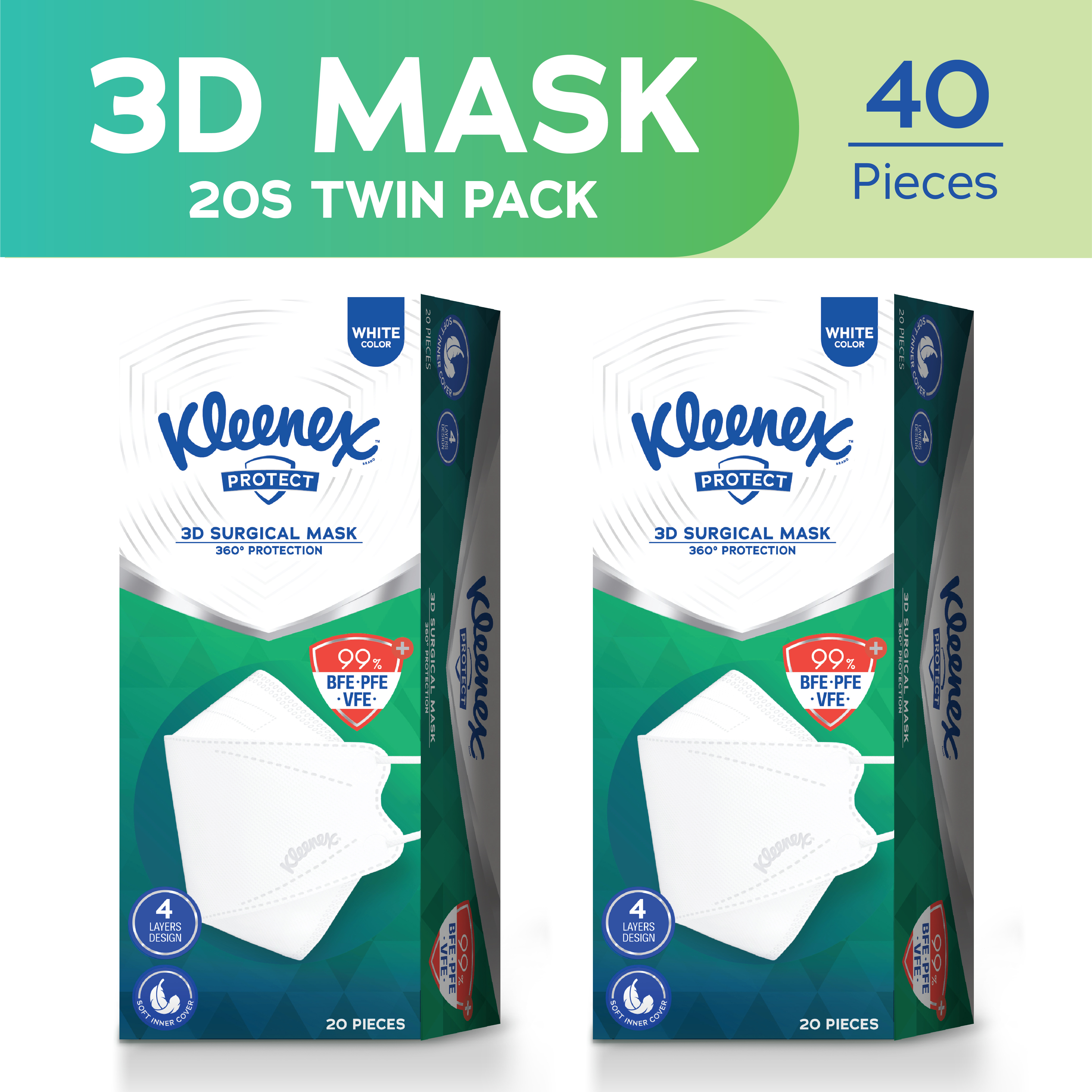 Kleenex Protect Mask 3D White 20s Twinpack | Lazada Indonesia