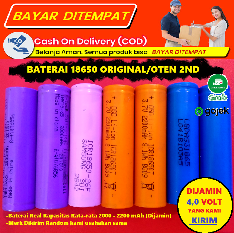 Baterai 18650 ORIGINAL/OTEN 2ND 3,7 Volt - 2000mAh-2900mAh | Lazada ...