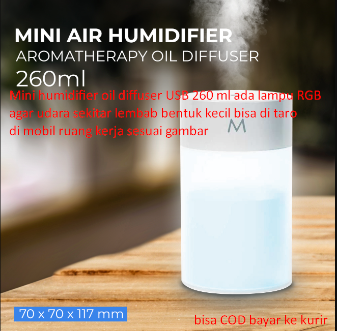 Mini humidifier oil diffuser USB 260 ml ada lampu RGB agar udara ...