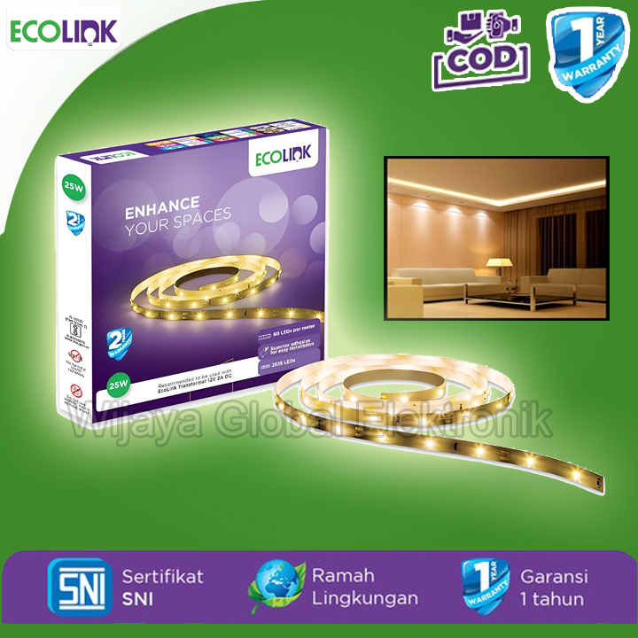 LED STRIP ECOLINK - LAMPU HIAS DEKORASI KAMAR 25W (60 LEDs) | Lazada ...