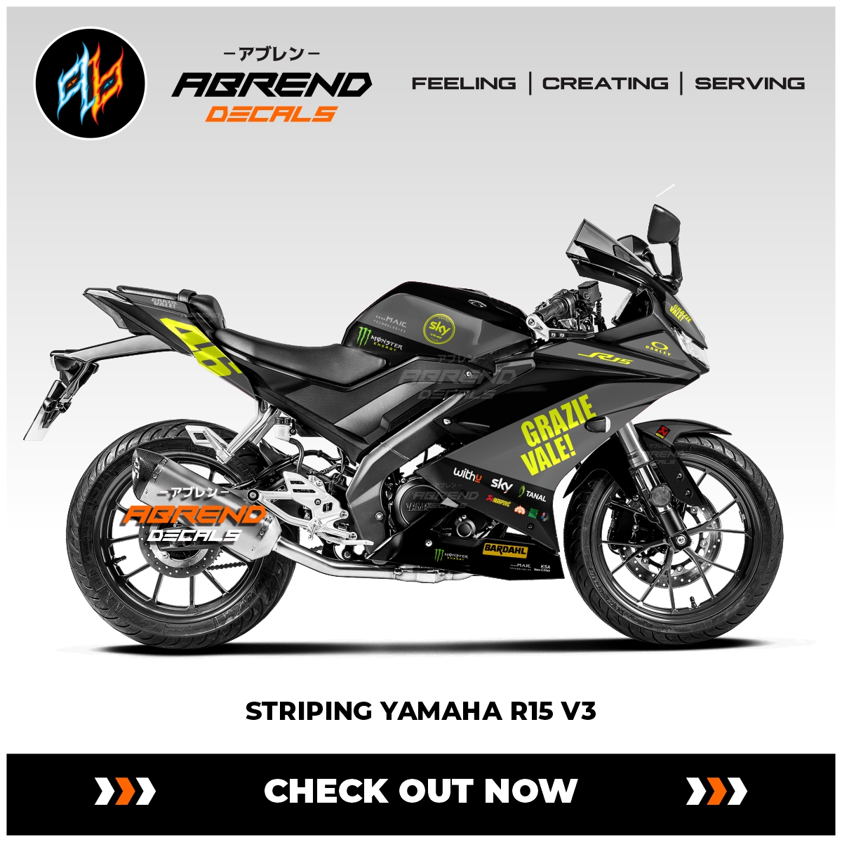 Striping Yamaha R15 V3 Rossi grazie Vale / Stiker Motor R15 V3 Desain ...