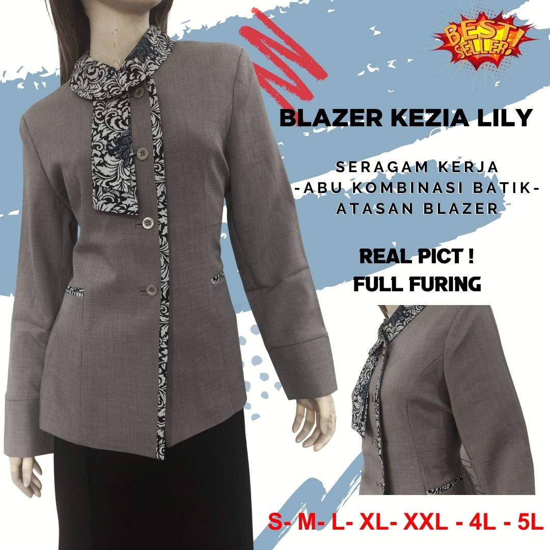 Seragam Blazer Seragam Kerja Wanita Abu Kombinasi Batik Model Dasi ...