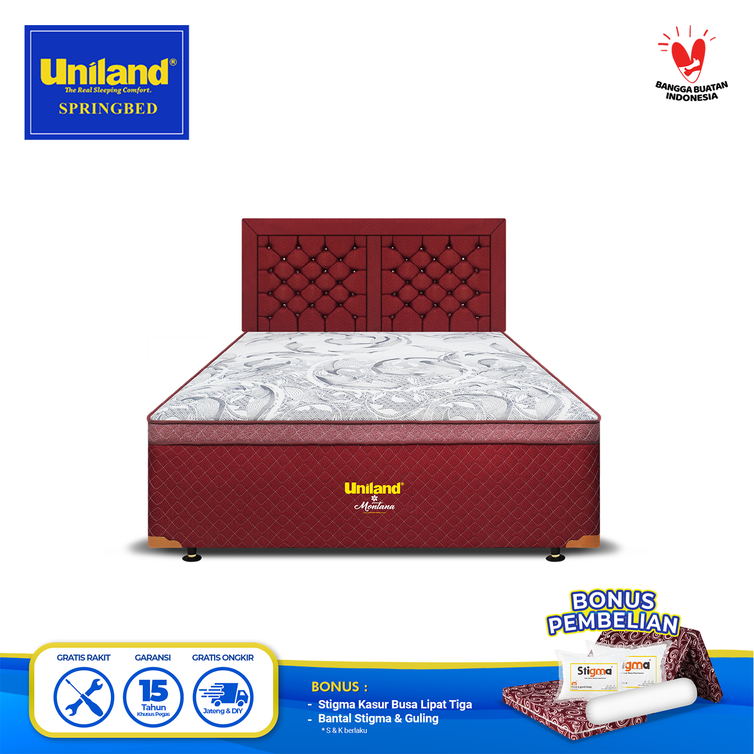 Uniland Springbed Multibed Montana Plushtop Merah - Kasur Spring Bed ...