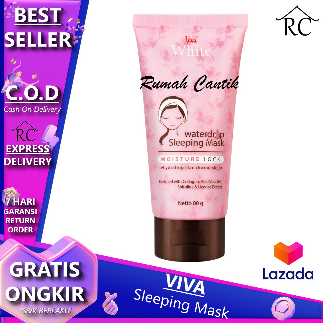 Viva Waterdrop Sleeping Mask Mositure Lock Rumah Cantik 354 Pelembab ...