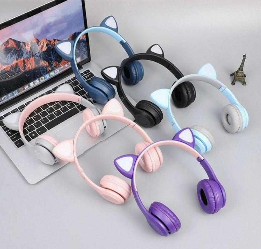 Headset Bluetooth Telinga Lampu Kucing MZ P47 Cat Ear Headphone On Ear ...