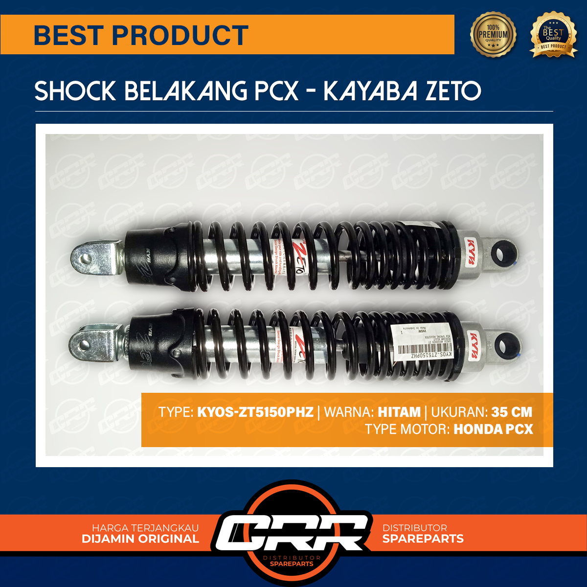 Shockbreaker Shock Belakang Kayaba Zeto Honda PCX Tipe KYOS ZT 5150 Warna Hitam dan Putih ukuran ...