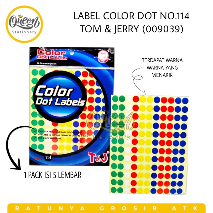 1 PAK (5 LEMBAR) LABEL COLOUR DOT 114 TOM & JERRY (009039) - STICKER ...