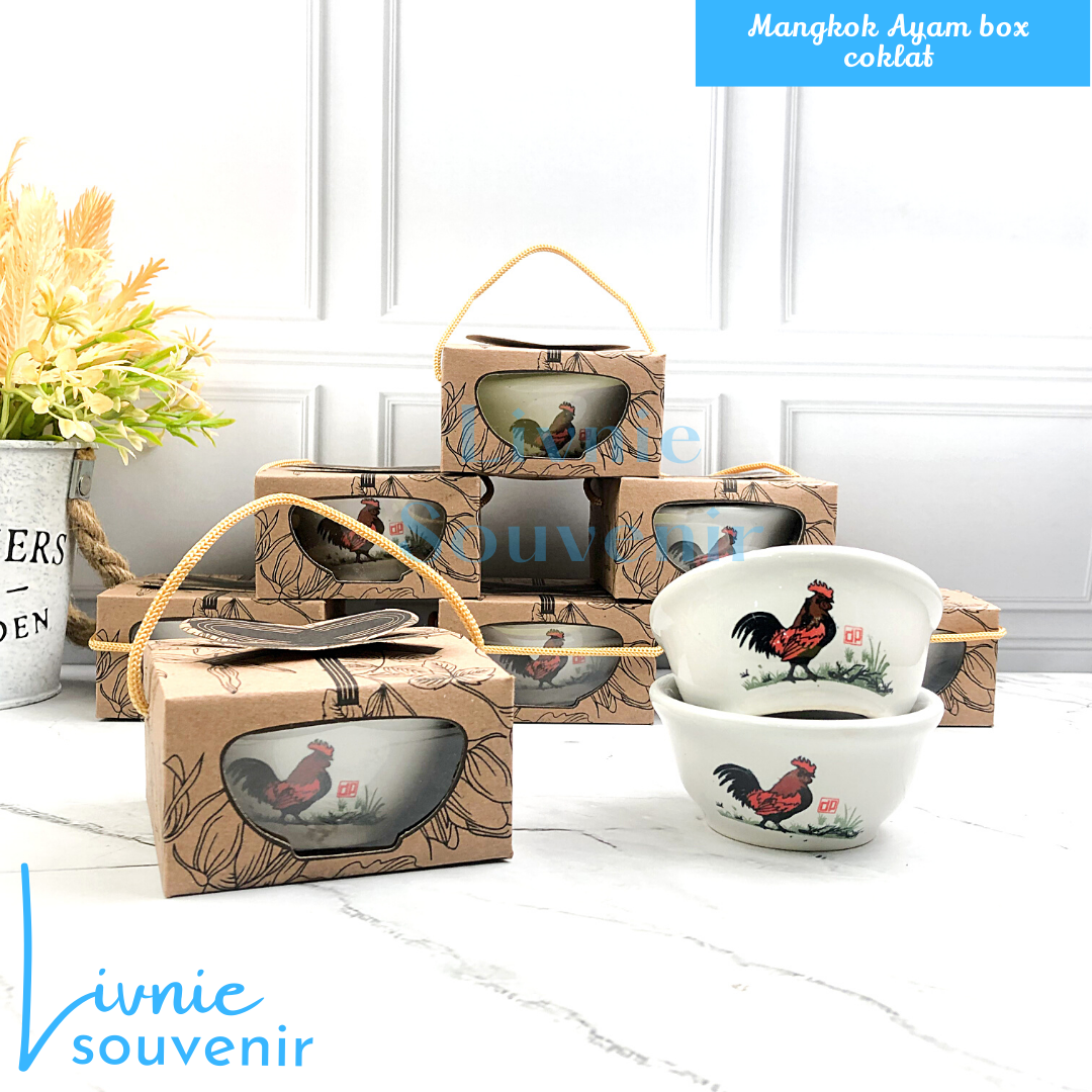 Souvenir Mangkok ayam keramik Mini Kemas Box Coklat | Lazada Indonesia
