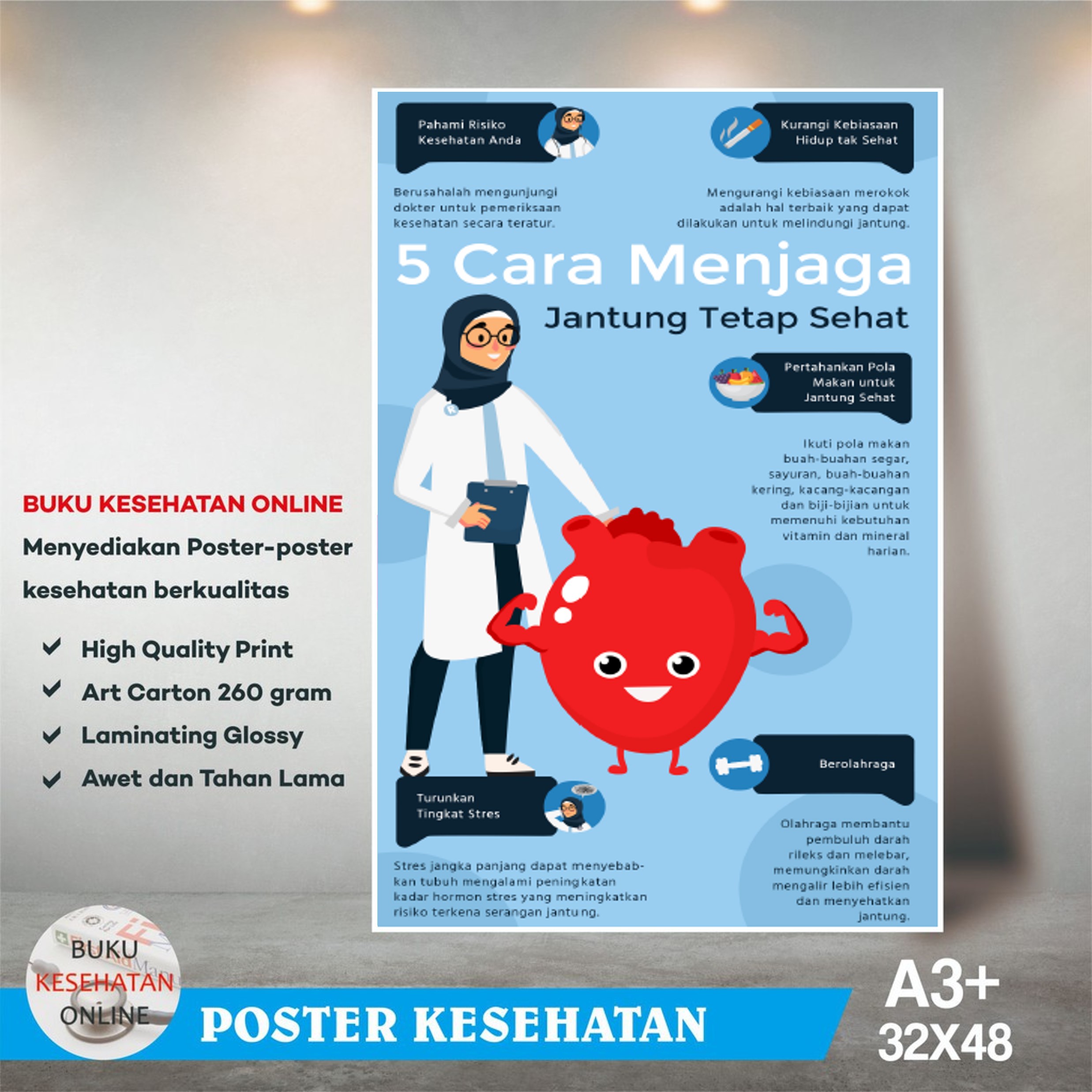 Poster Kesehatan - 5 CARA MENJAGA JANTUNG TETAP SEHAT - Laminating ...
