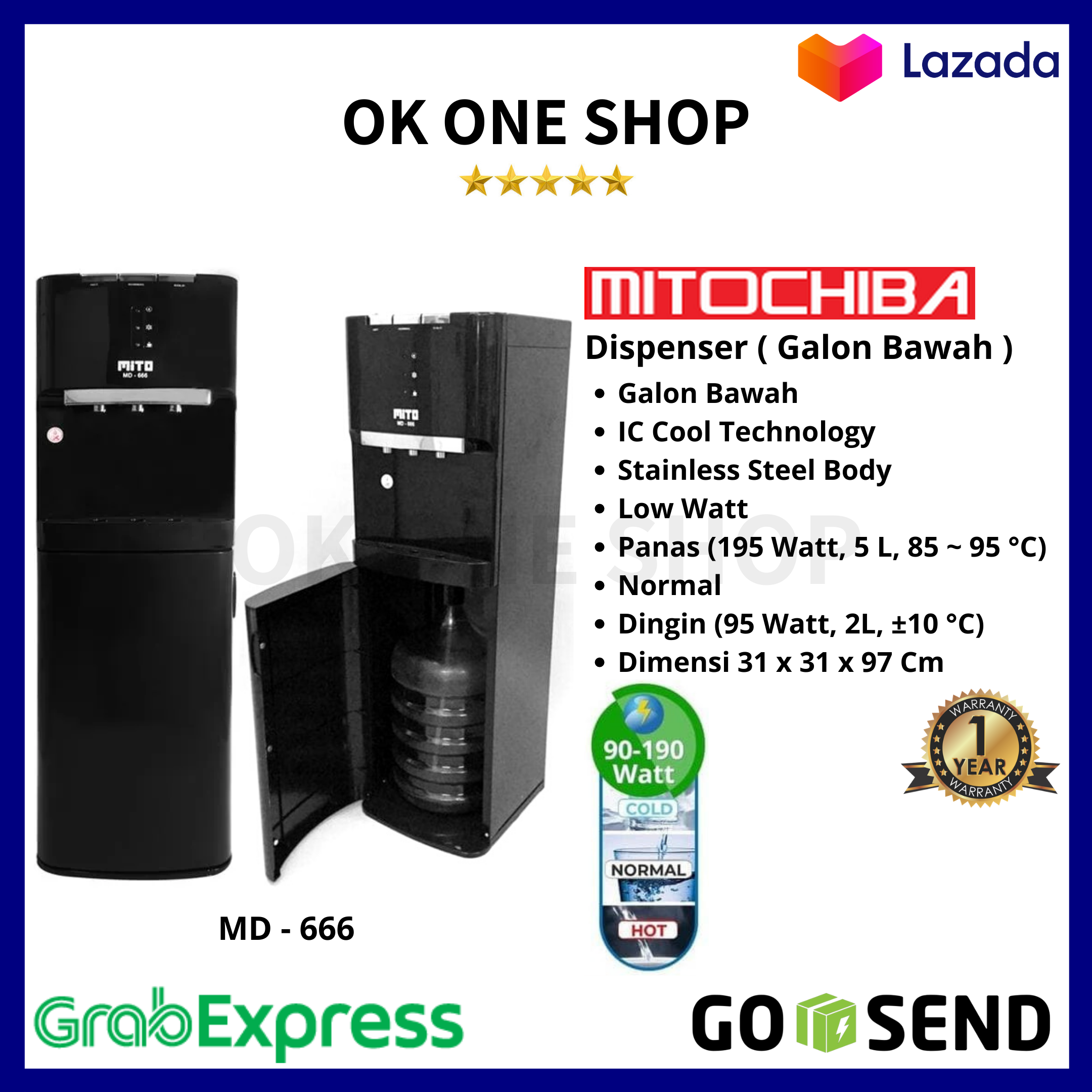 MITO Dispenser Galon Bawah MD-666 Stainless | Lazada Indonesia