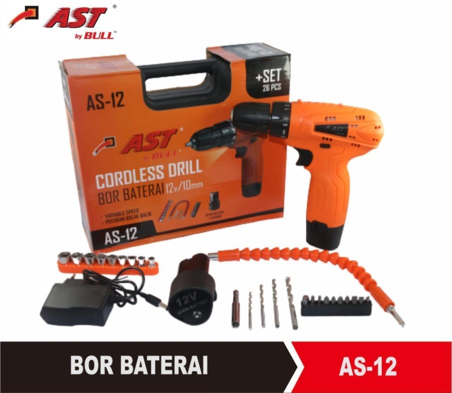 mesin bor baterai / charge / cordless drill AST 10mm 12V | Lazada Indonesia