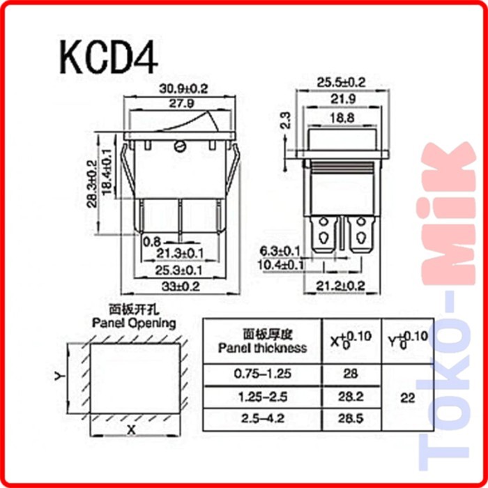 KCD4 4 Pin 4P Rocker Switch Saklar Power ON OFF Standar 220V NO LED ...