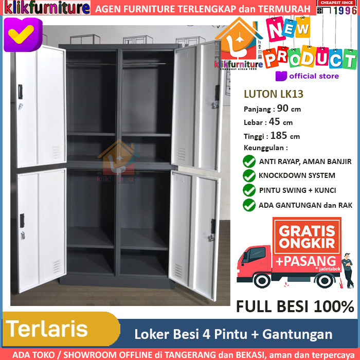 Loker Besi Lemari Locker Pakaian 4 Pintu + Gantungan Baju LK13 LUTON ...