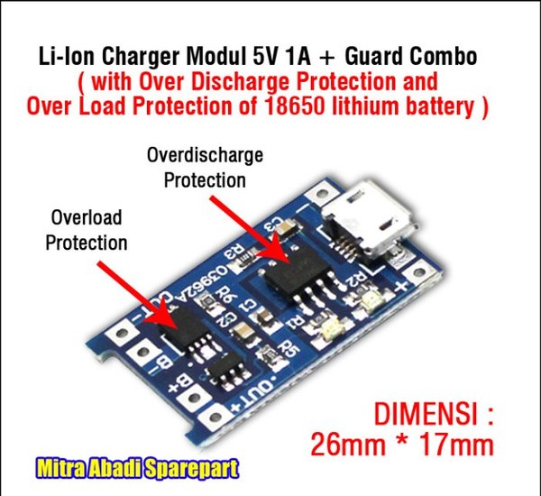 ASIA Li-Ion Charger modul TP4056 5V 1A Guard Combo Modul 03962A ...
