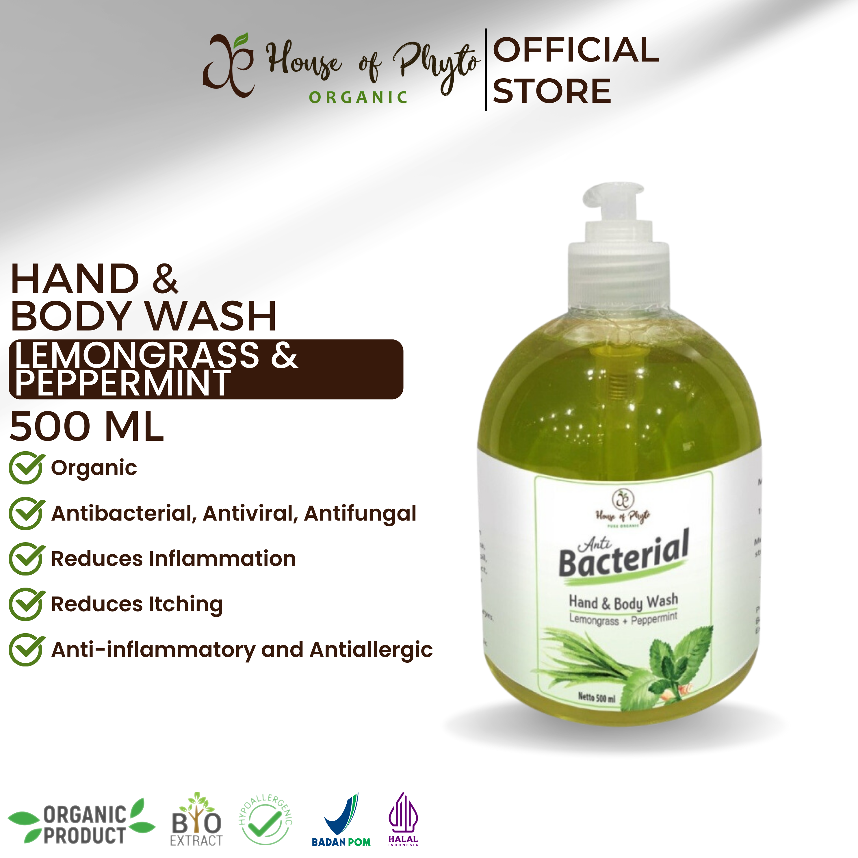 Phyto Organic Sabun Mandi Cair Hand & Body Wash Lemongrass & Peppermint ...