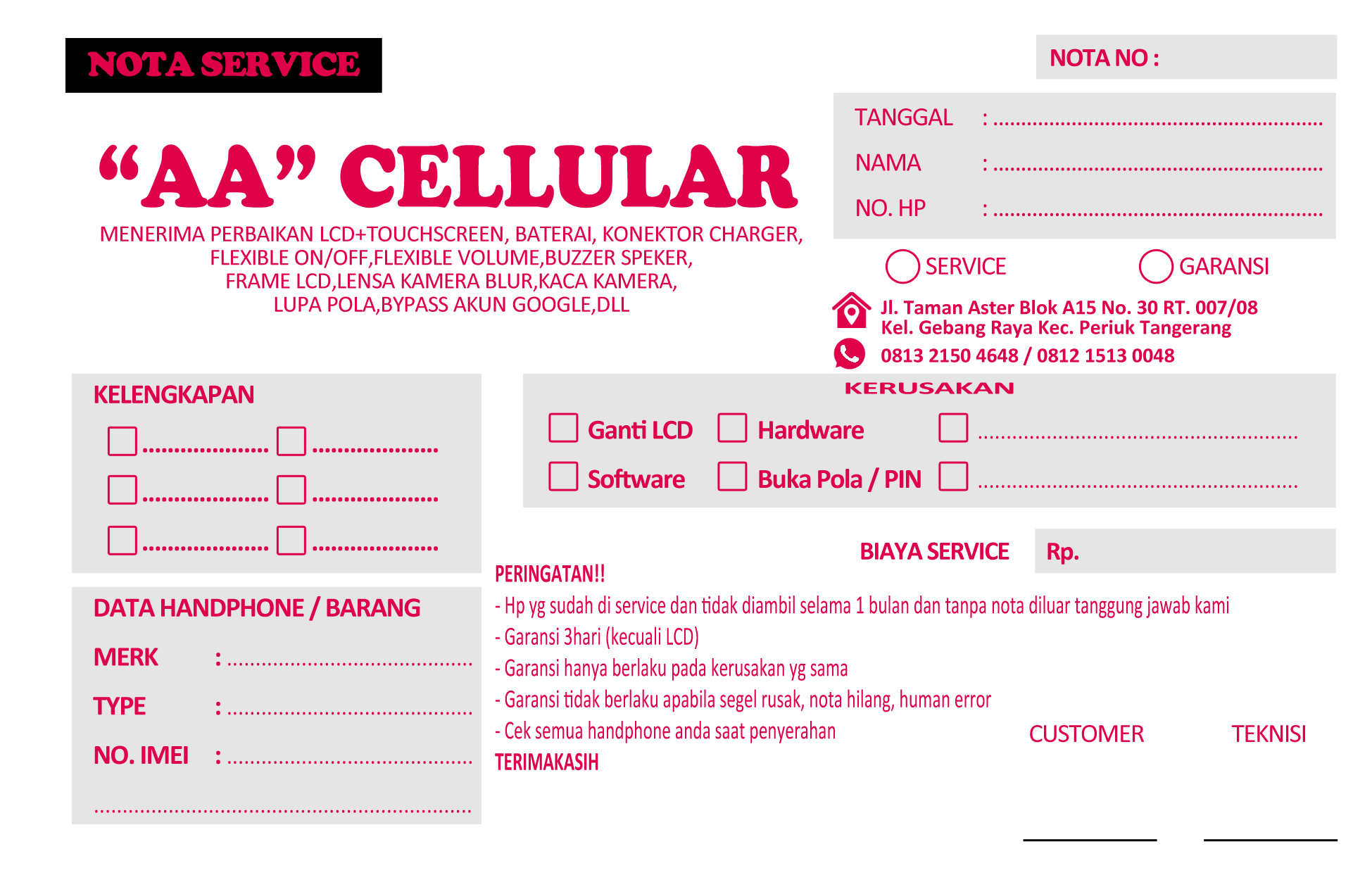 Cetak Nota Custom 2 PLY 1/4 Folio | Nota Konter | Nota Cell | Nota ...