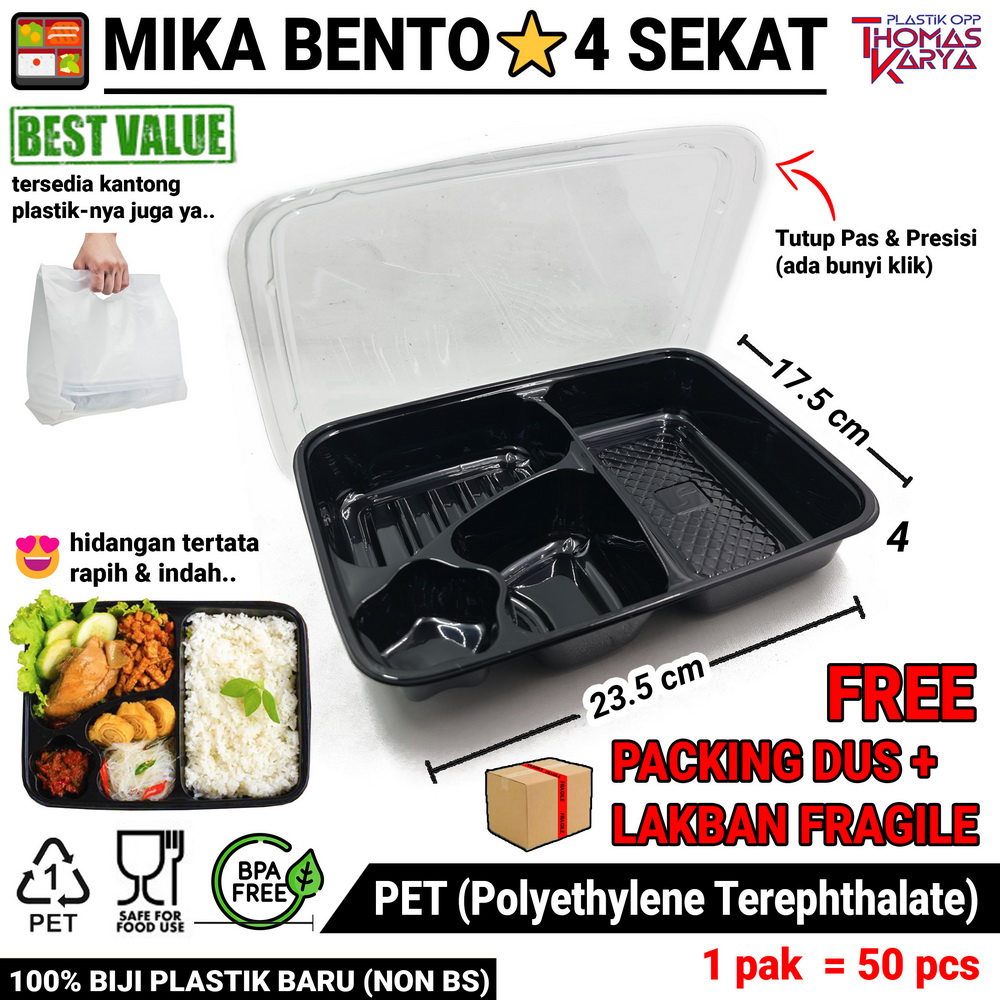 Mika Bento 4 Sekat + Tutup HITAM Tray Box Kotak Makanan | Lazada Indonesia