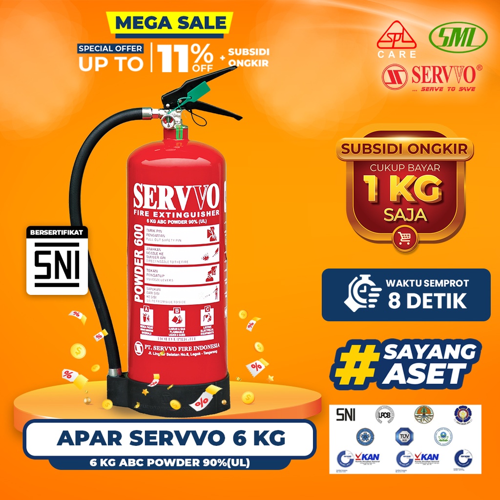 APAR SERVVO 6 KG RACUN API 90% SNI, 6KG ABC POWDER 90% (UL), APAR SNI ...