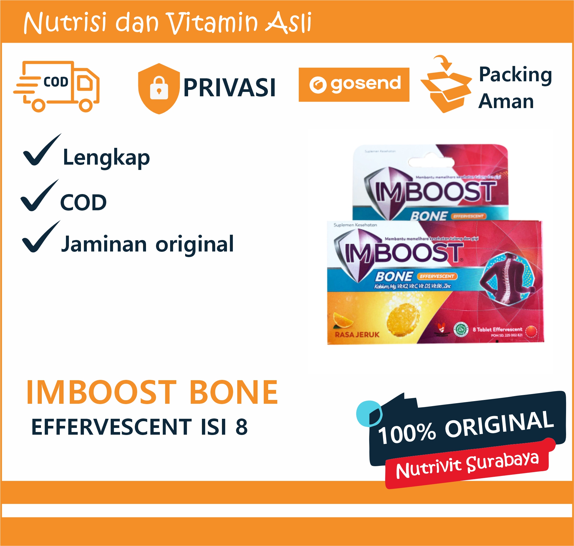 Imboost Bone Effervescent Suplemen Tulang dan Gigi Rasa Jeruk 8 Tab ...