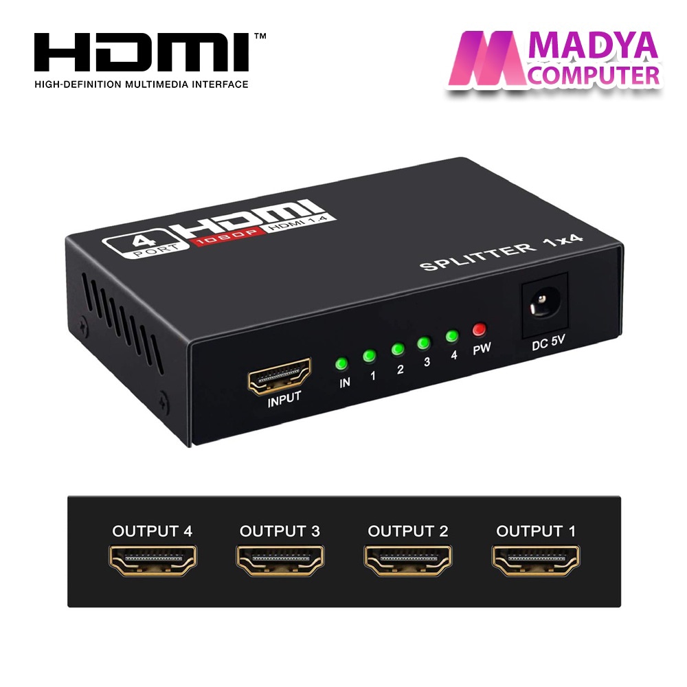 HDMI Splitter 4 Port - 1x4 HDMI Splitter Versi 1.4 | Lazada Indonesia