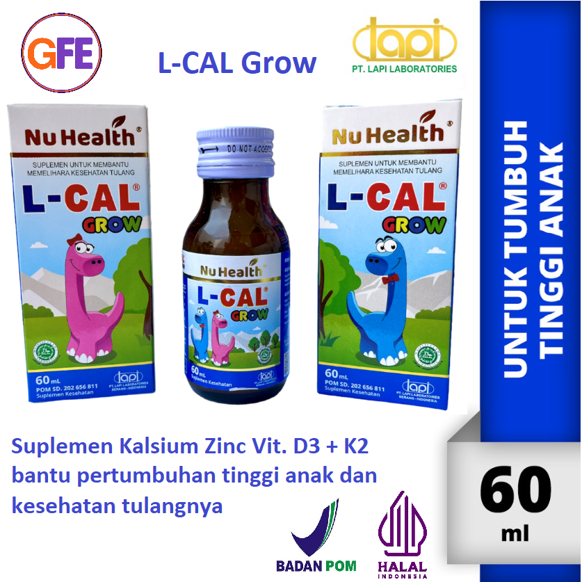 L-CAL Grow Suplemen Tulang Tumbuh Tinggi Anak Kalsium Vit D3 K2 Zinc ...