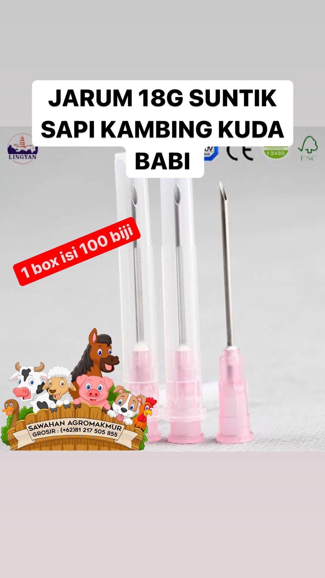 jarum 18g 1 box isi 100 untuk suntik sapi kambing babi domba kuda ...