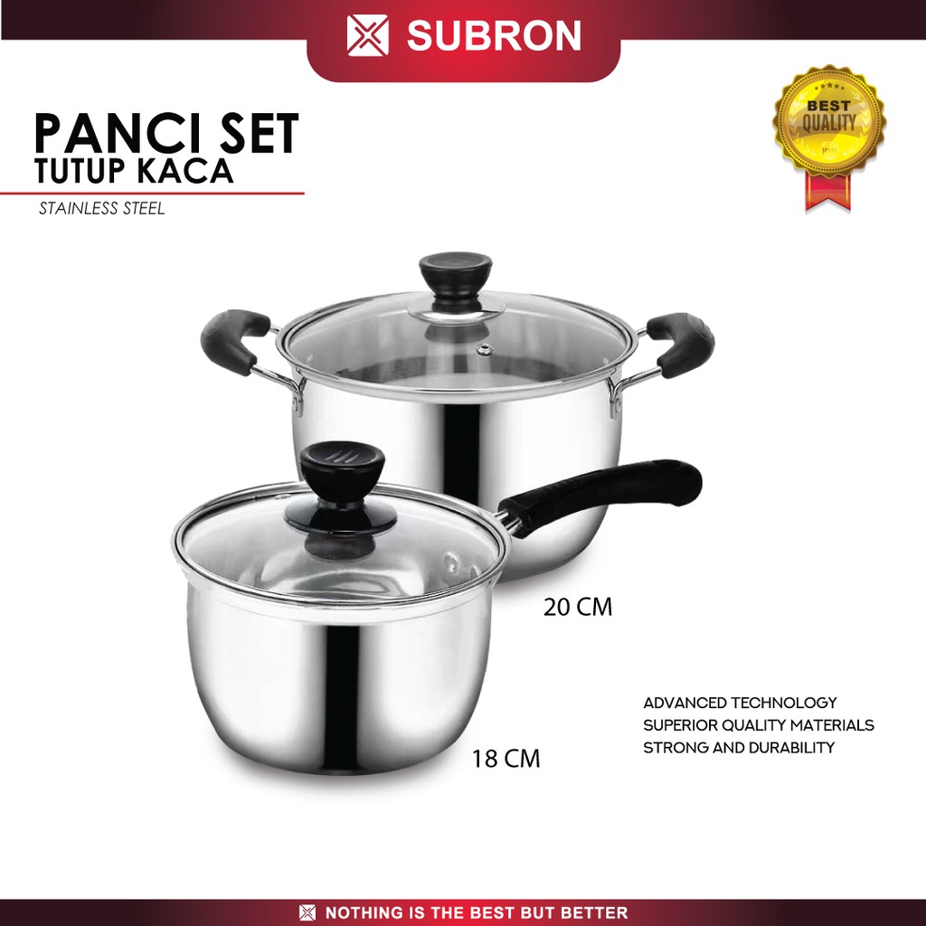 SUBRON Panci Susu 18cm + Panci Sup 20cm Set Panci stainless tutup kaca ...