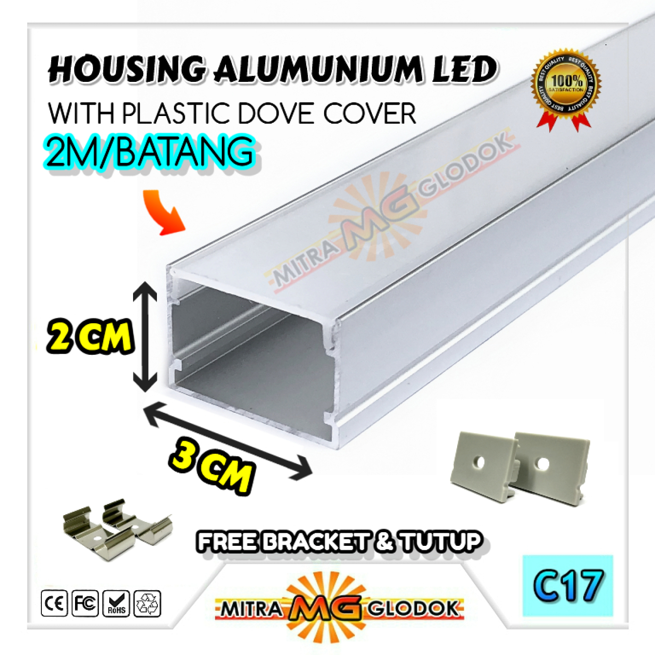 HOUSING ALUMUNIUM ALUMINIUM ALUMINUM LED STRIP RIGID BAR UKURAN 3 CM X ...