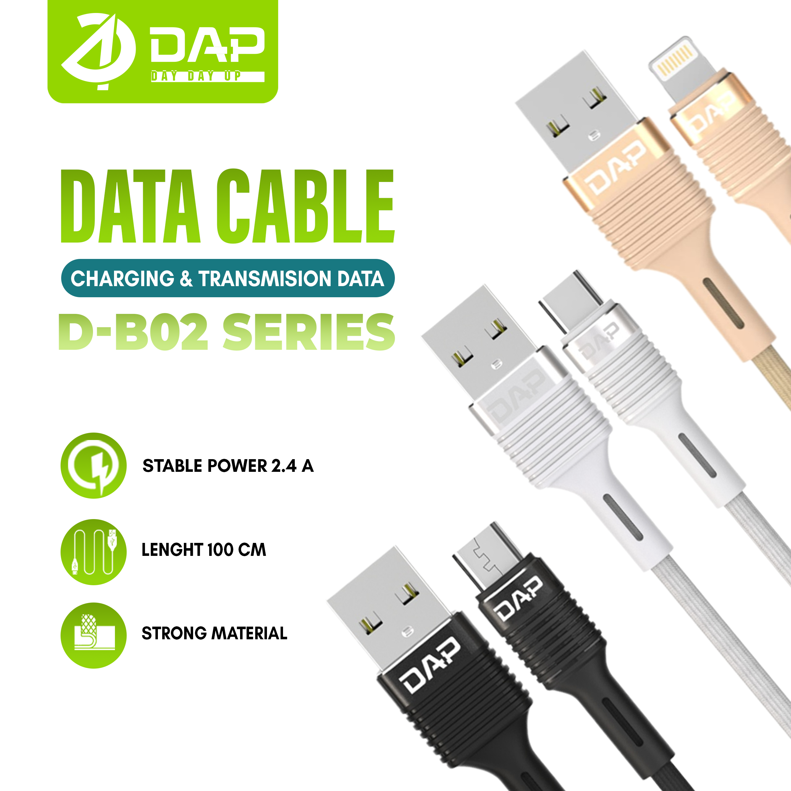 DAP Kabel Data D-B02 Series Micro Type C dan Lightning 2.4 A Fast ...