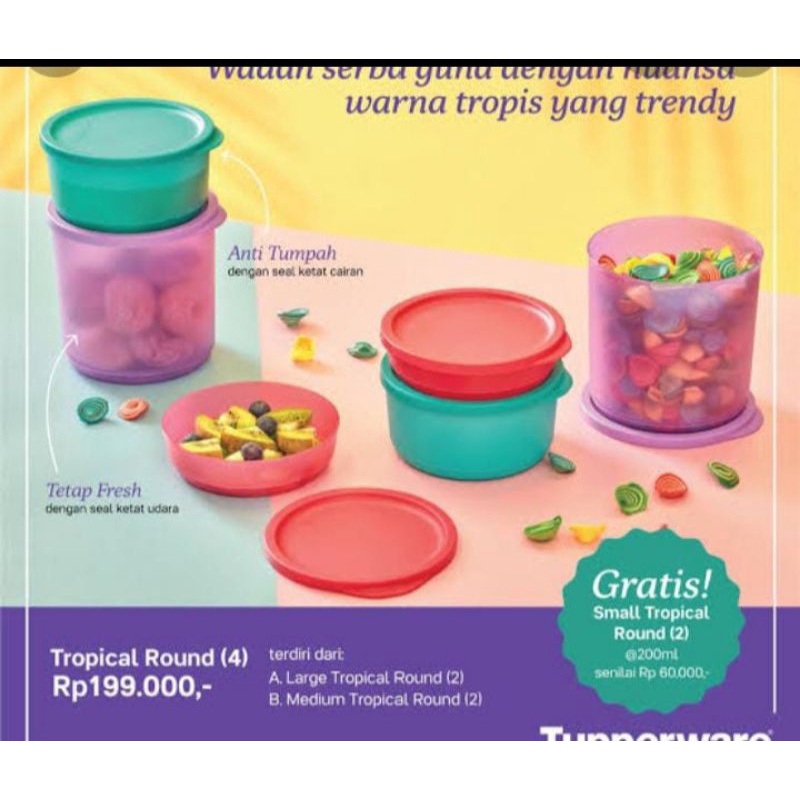 Tropical Round Tupperware Isi 6 / toples snack tupperware / toples ...