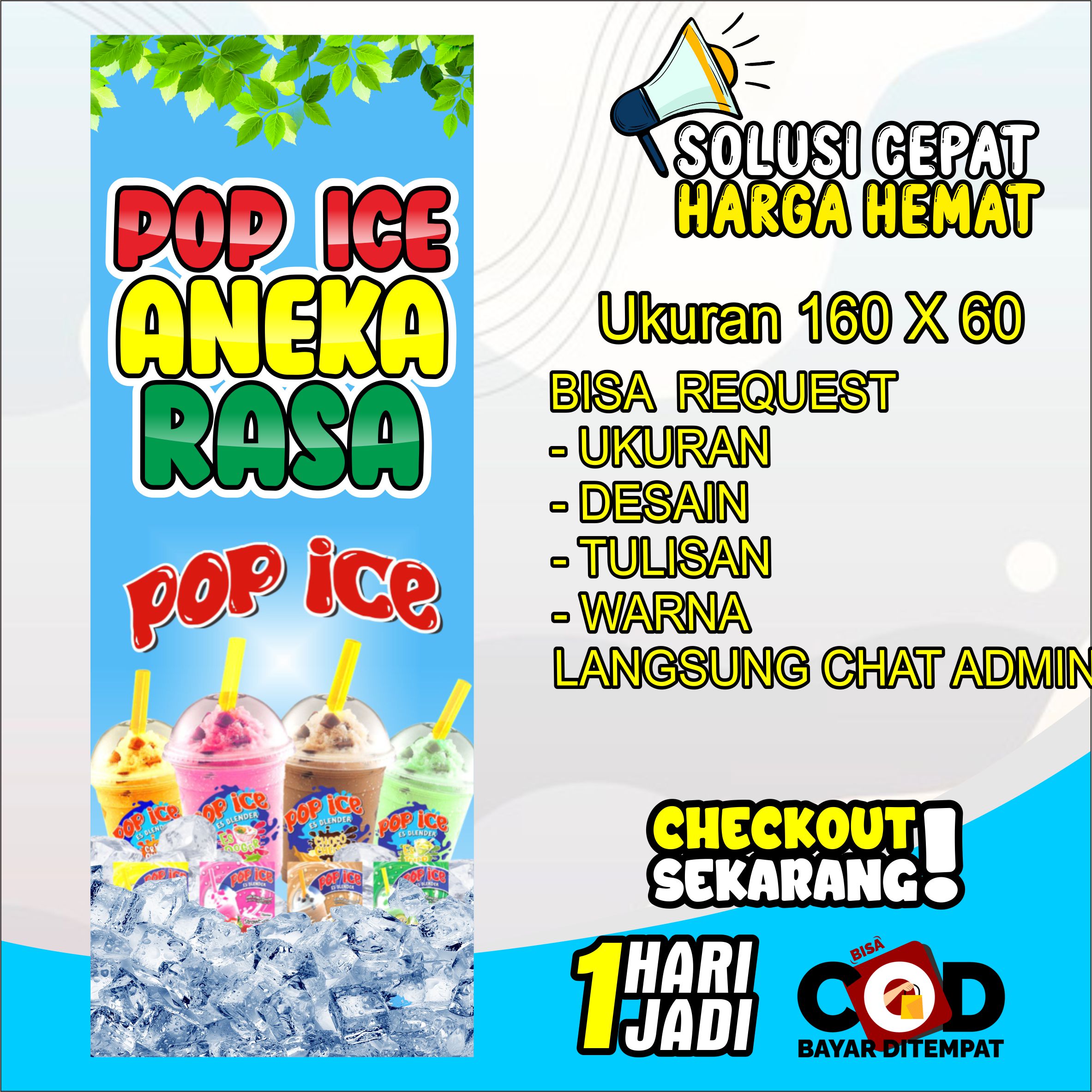 Spanduk/Banner Minuman Berdiri Aneka Pop Ice Custom Free Desain Ukuran ...