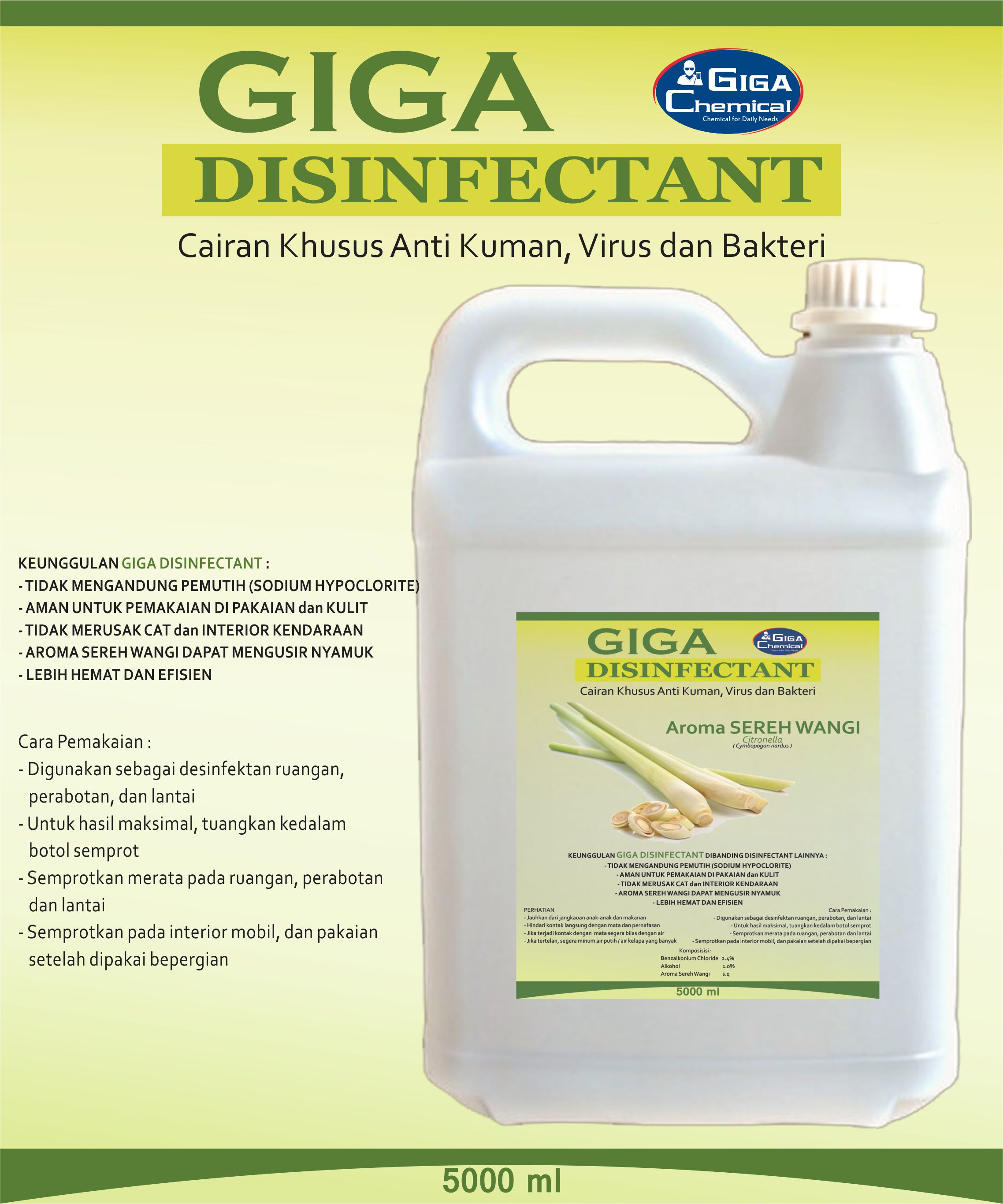 Larutan Desinfektant 5 Liter / Cairan Desinfektant Siap Pakai | Lazada ...