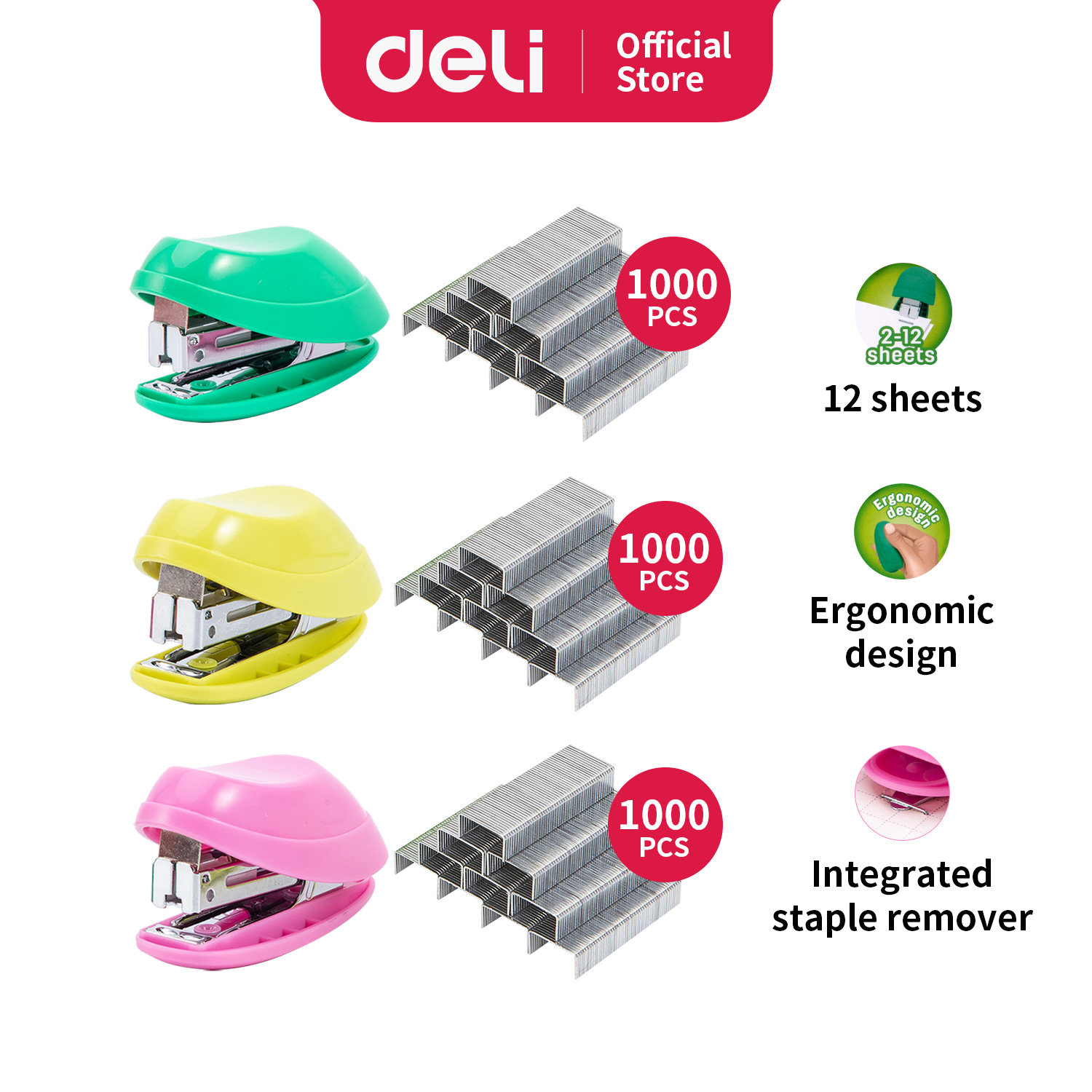 Deli Stapler #10 mini + 1box staples dengan desain ergonomis dan mudah ...