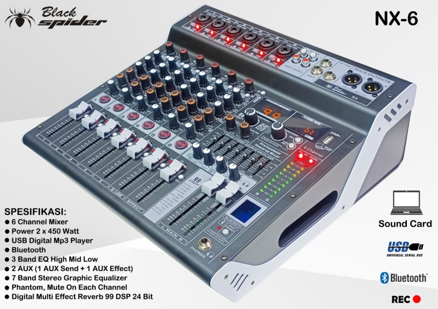 MIXER BLACK SPIDER NX6 MIXER 6 CHANNEL NX 6 | Lazada Indonesia