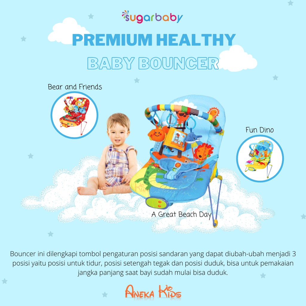 Sugar baby premium bouncer beach day, bear n friend, fun dino recline 3 ...