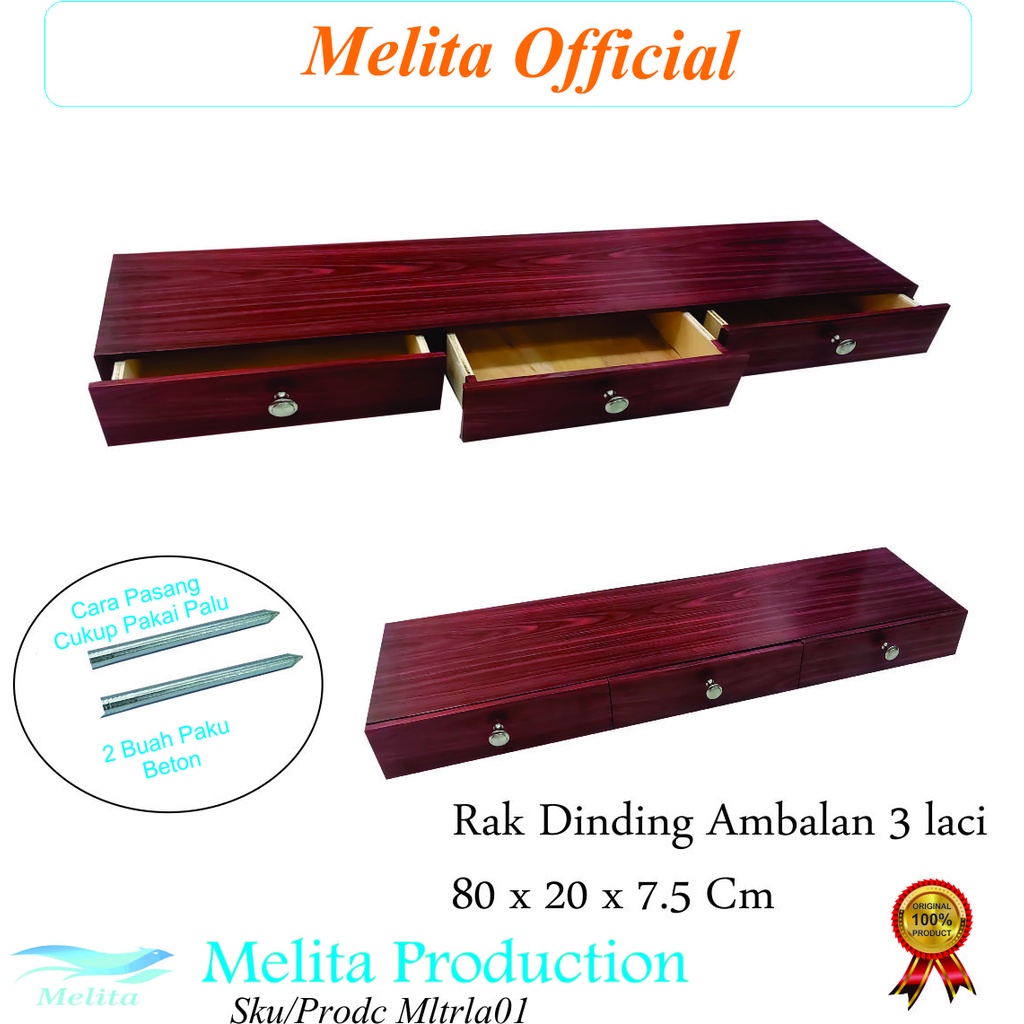 Rak Ambalan Dinding 3 Laci Ukuran 80 x 20 x 7,5 Cm | Lazada Indonesia