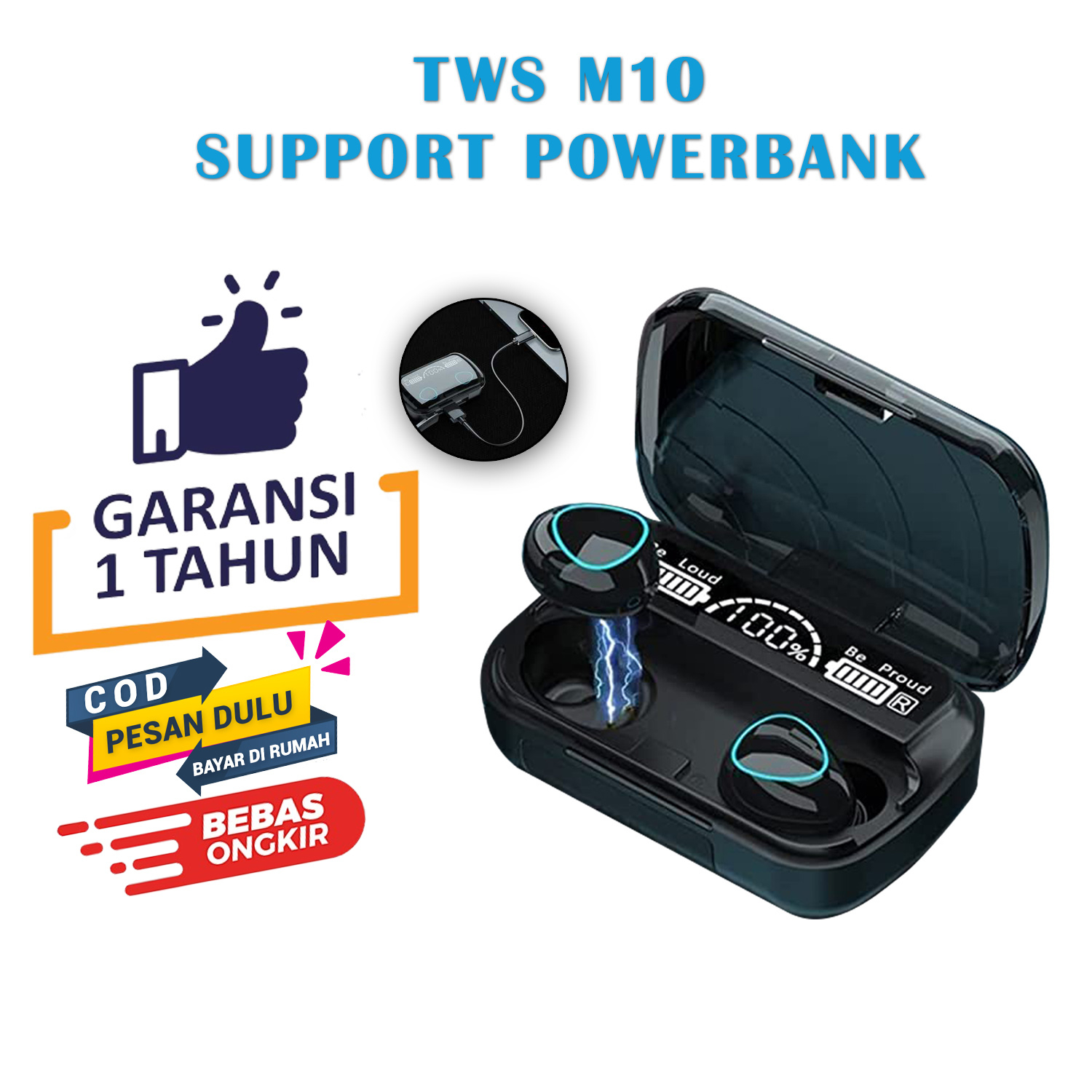 Headset Bluetooth TWS M10 V5.1 BLUETOOTH Wireless Headset Bluetooth Full bass Gaming 2in1 ...